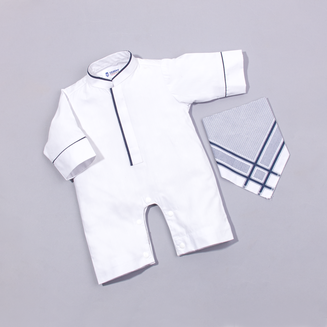 Baby Boy White Jubba Thobe Romper With Bib – Hipkids.pk