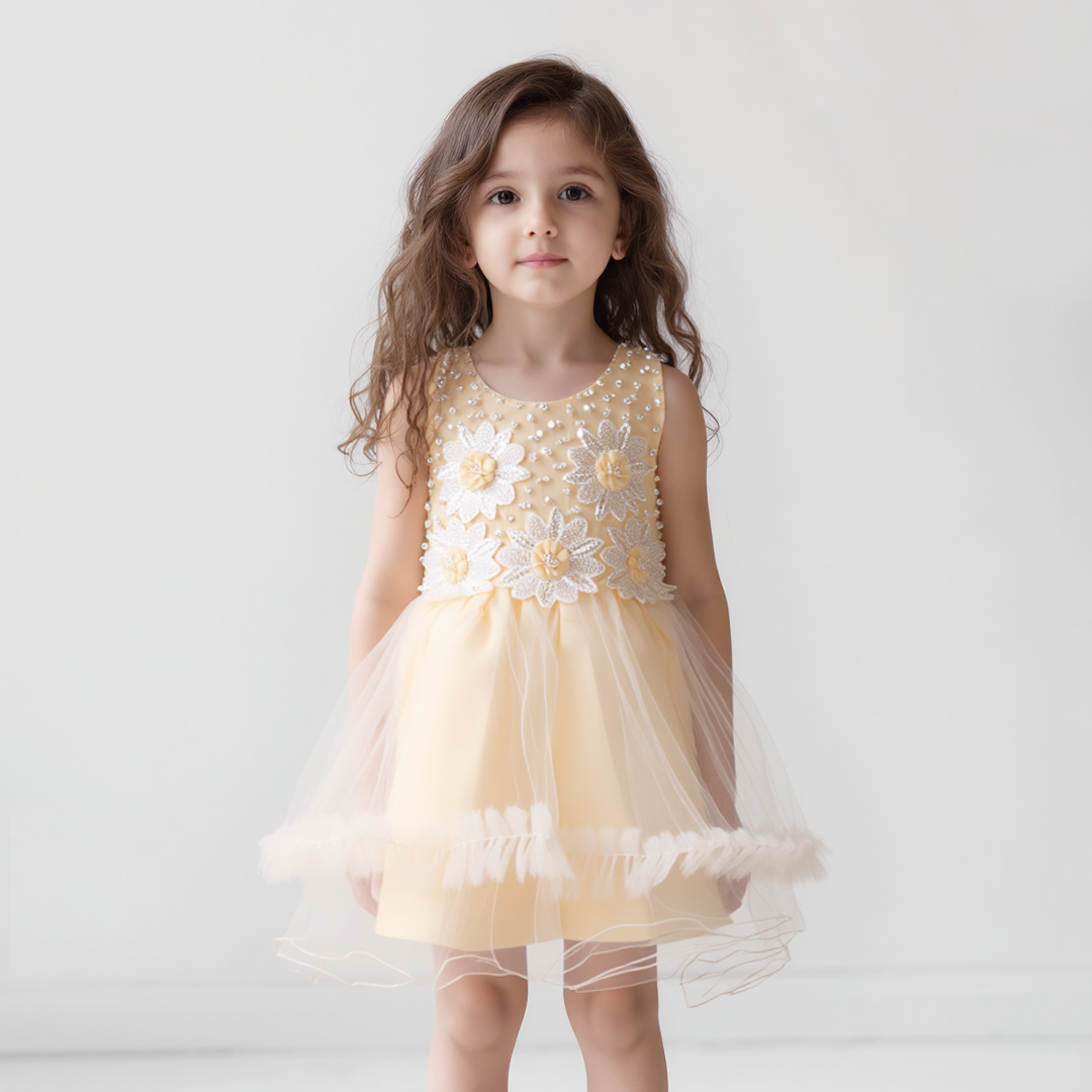 Baby Girl Off White Embroidered Flowers Fancy Frock – Hipkids.pk