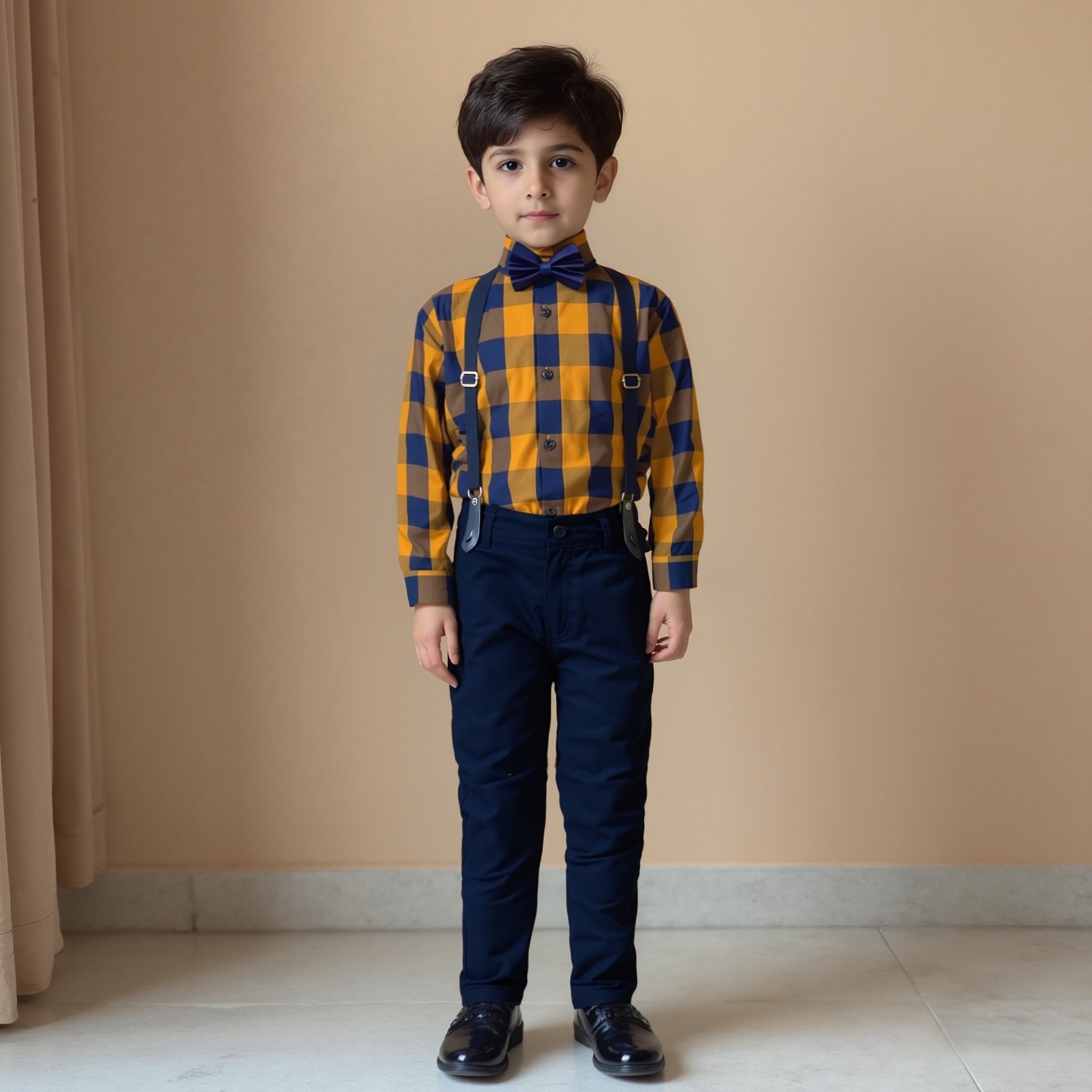 Baby Boy Mustard / navy Checked Formal Gallis Set – Hipkids.pk